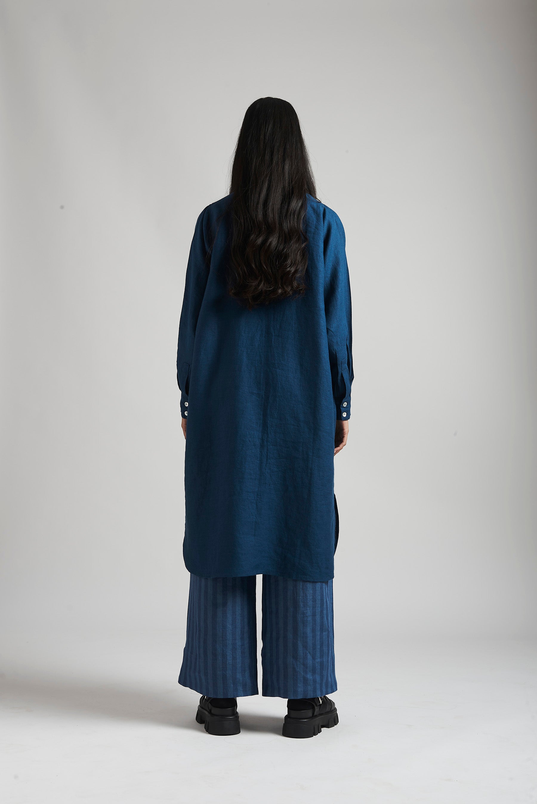 Indigo Linen Shirt Dress – Saphed