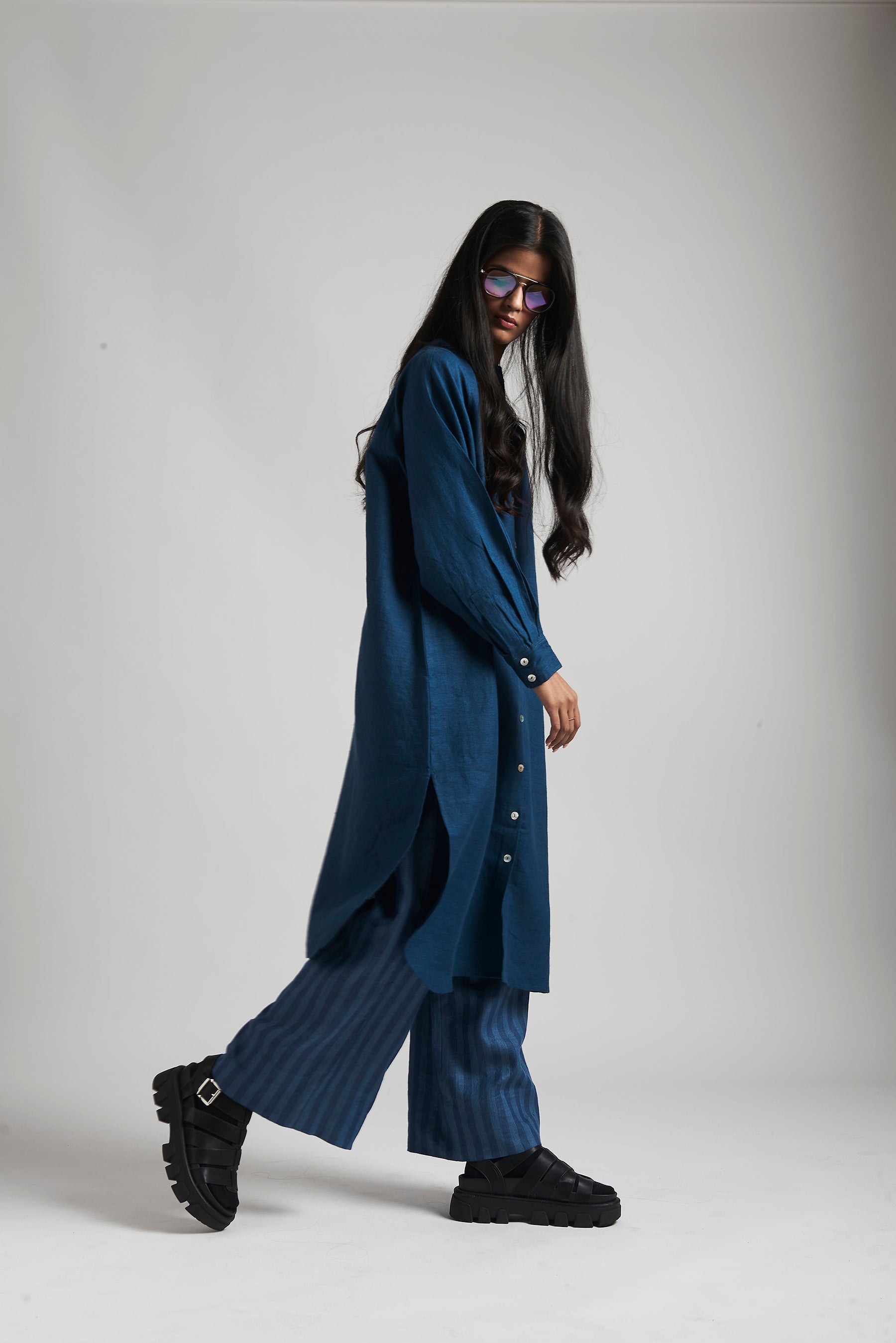 Indigo Linen Shirt Dress – Saphed