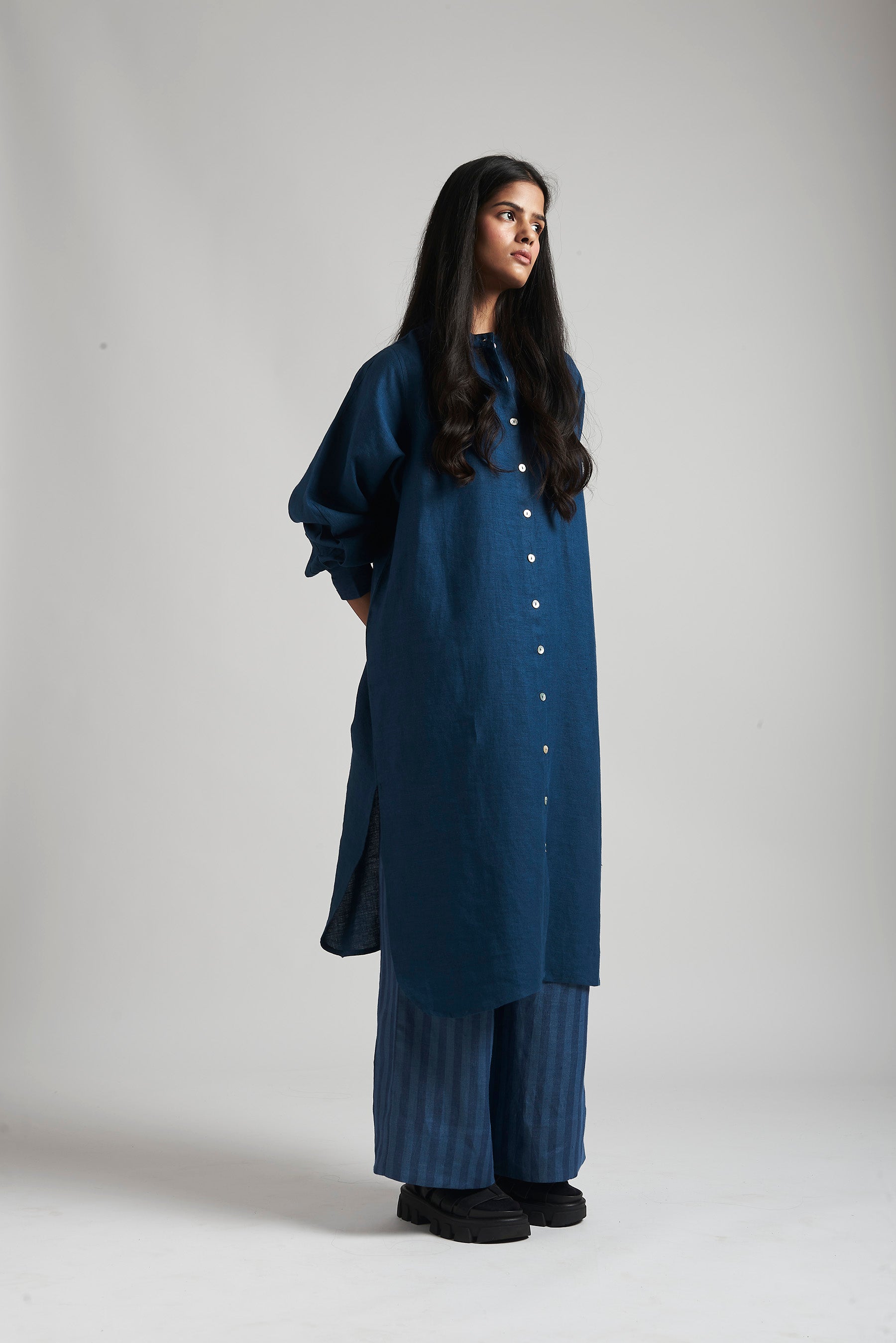 Indigo Linen Shirt Dress – Saphed