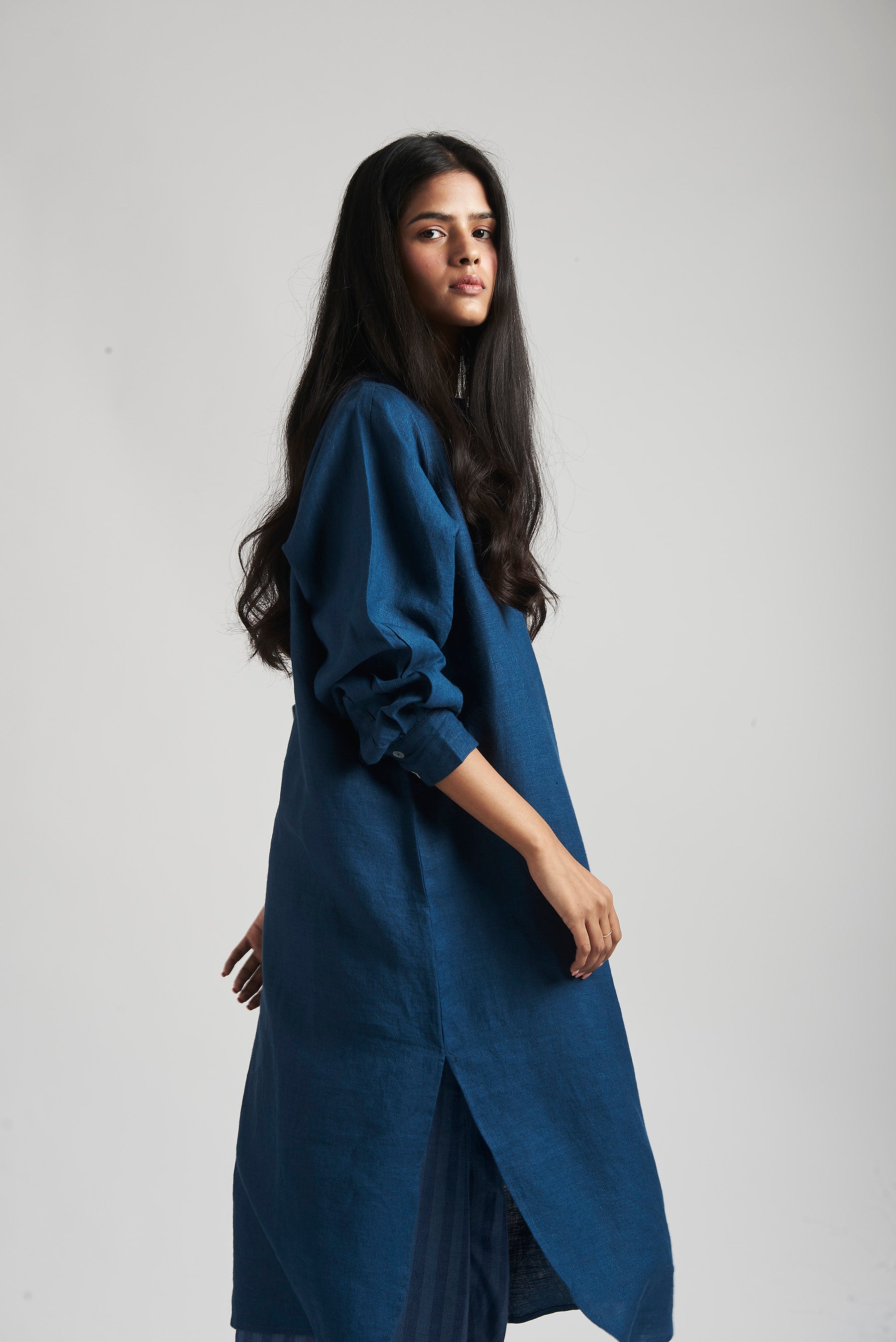 Indigo Linen Shirt Dress – Saphed