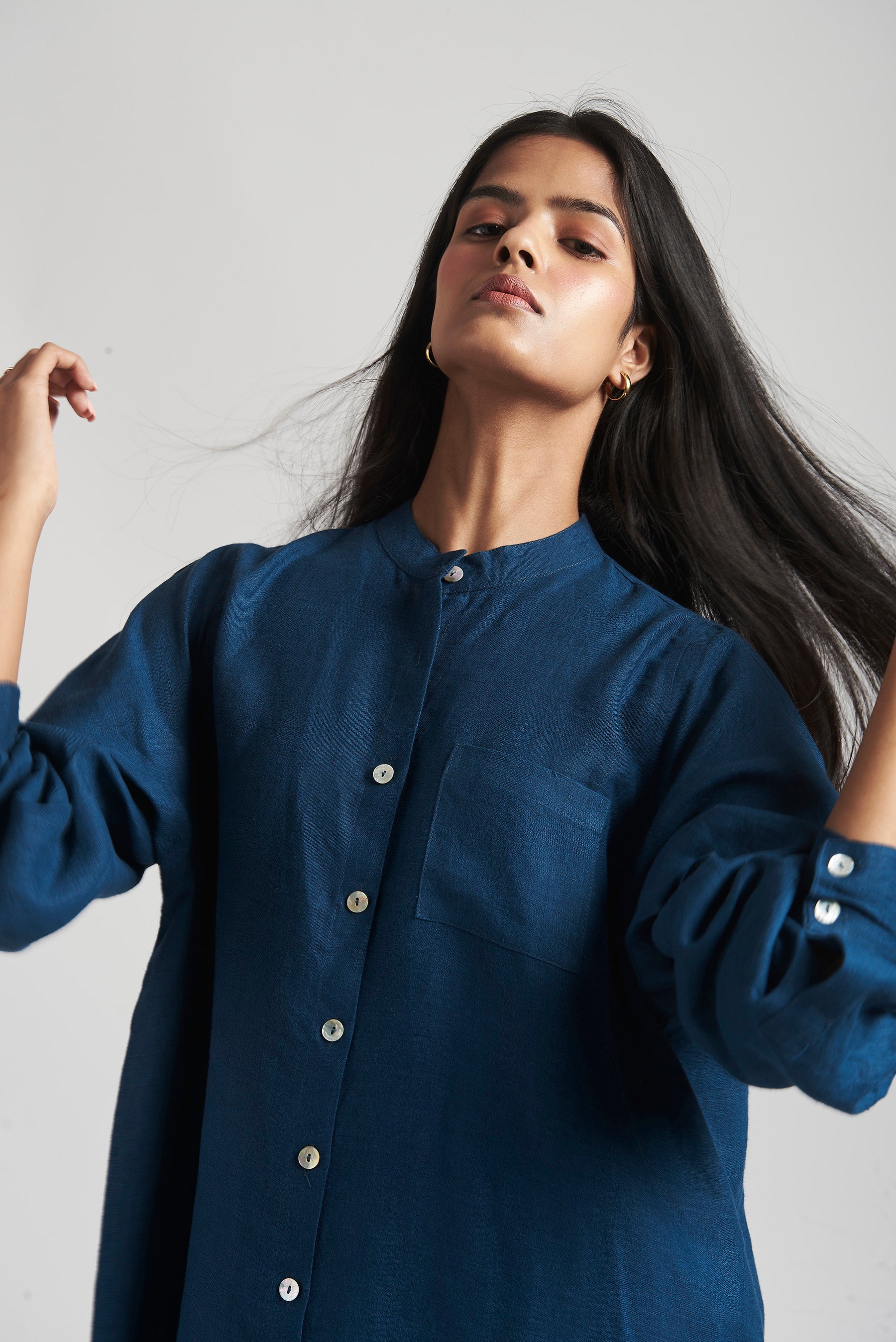 Indigo Linen Shirt Dress – Saphed